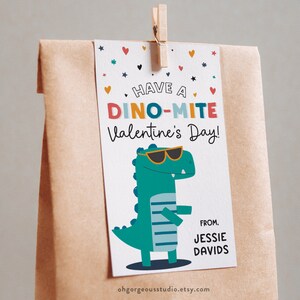 Editable Valentine's Day Dinosaur Favor Tag | Printable Roarsome Dino ...