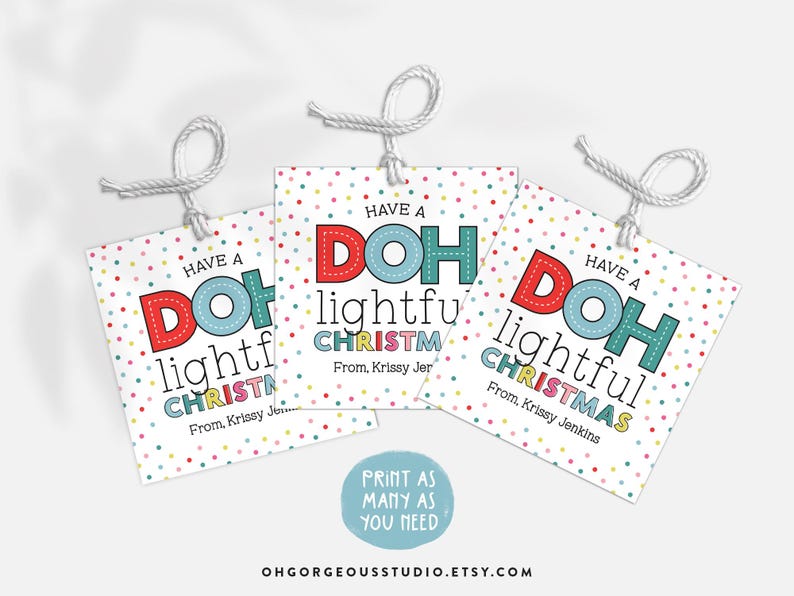 Printable DOH Lightful Christmas Playdough Gift Tag Christmas Holiday ...