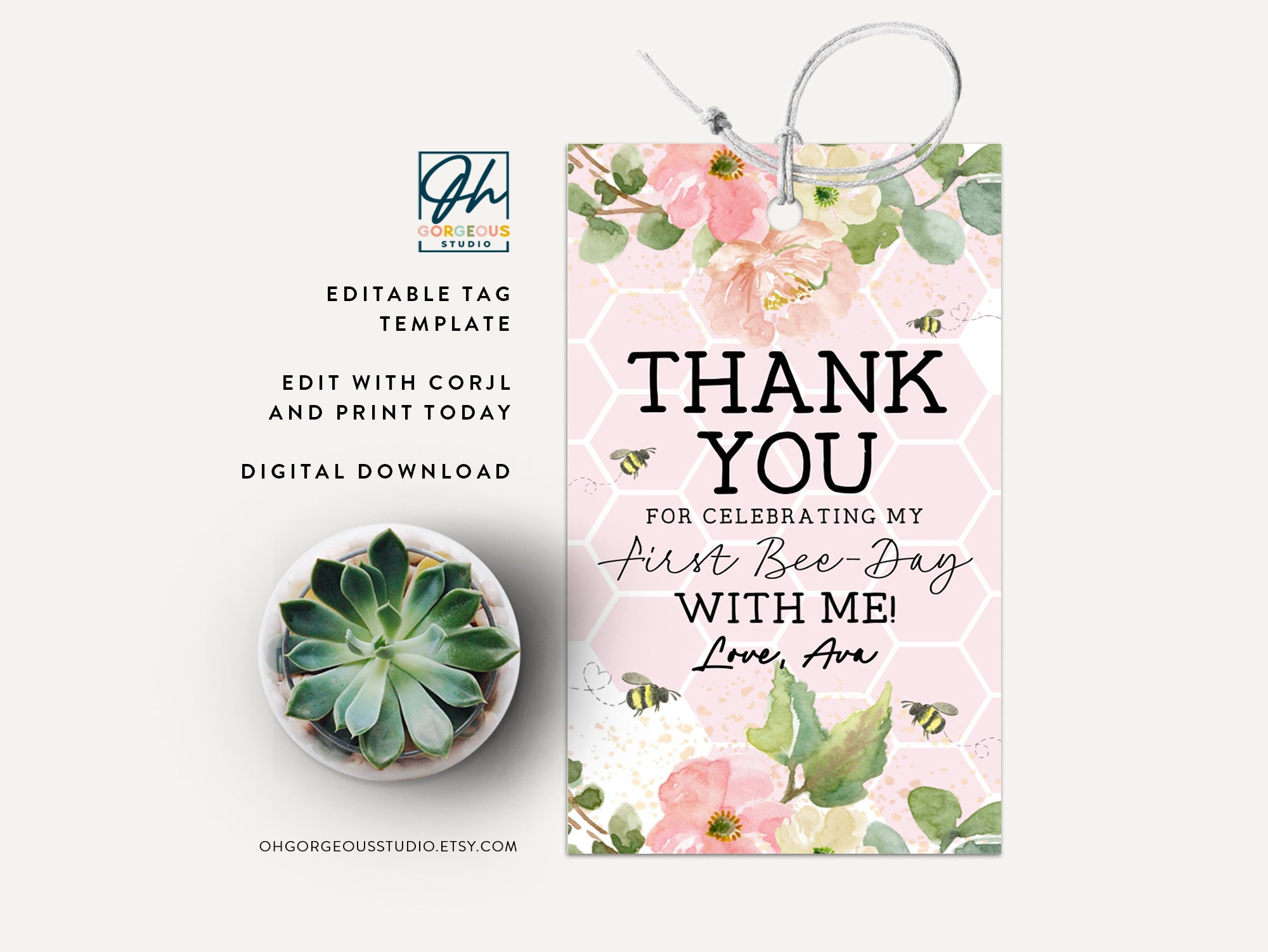 Bee Birthday Party Printable Custom Thank You Gift Tags - Etsy