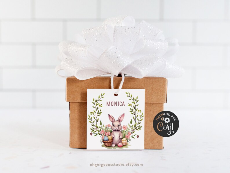 Printable Easter Basket Gift Tag Instant Download Cute Easter Bunny ...