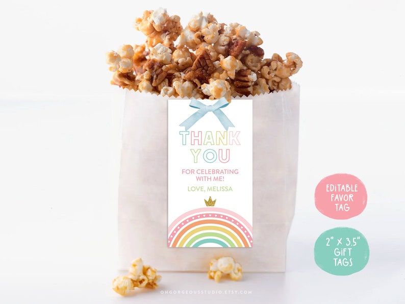 Editable Rainbow Favor Tag Printable Rectangle Thank You - Etsy