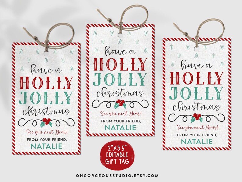 Holly Jolly Christmas Gift Tag | Editable Printable (2x3.5") - Etsy