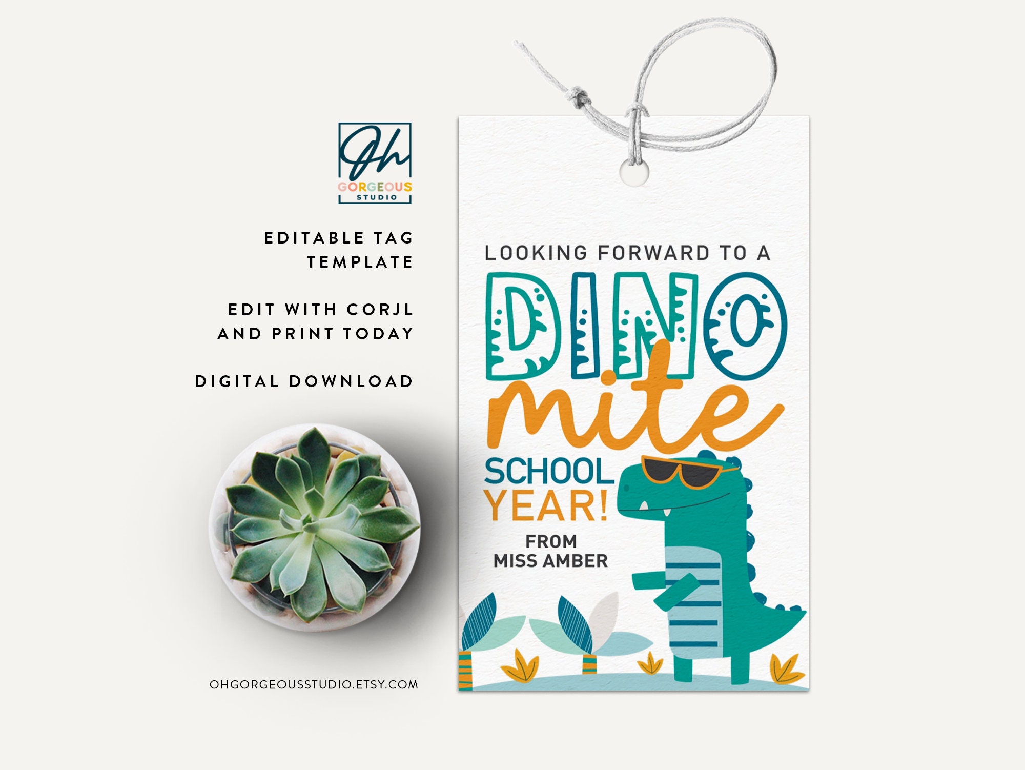 Looking Forward to A Dino-mite School Year Tag Dinosaur Gift Tag, Back ...