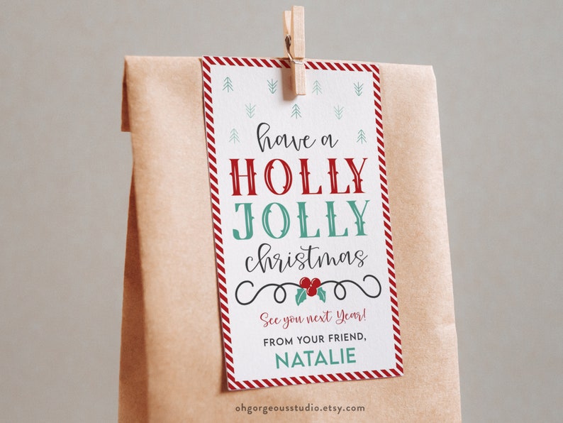 Holly Jolly Christmas Gift Tag | Editable Printable (2x3.5") - Etsy