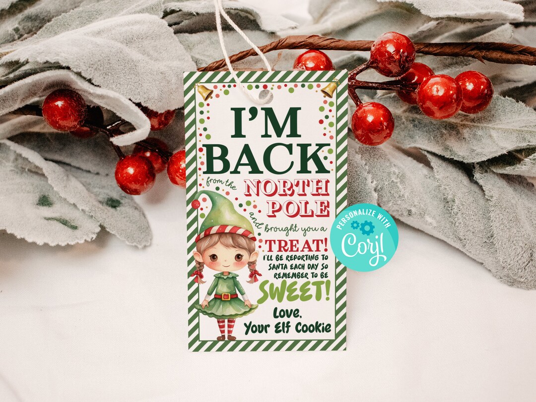 Elf I Am Back Gift Tags | Christmas Elf Tradition Printable Gift Tag ...