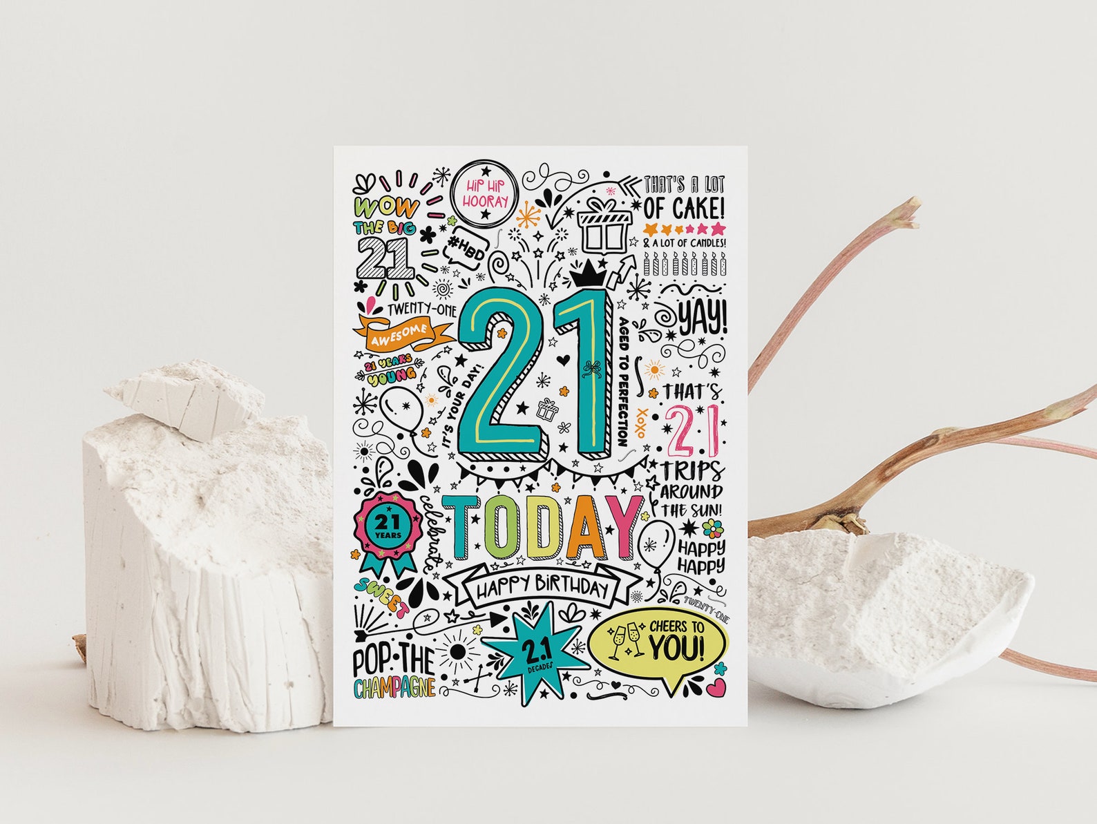 Doodle Style 21st Birthday Card (digital Download) - Etsy