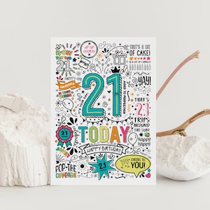 Doodle Style 21st Birthday Card (digital Download) - Etsy