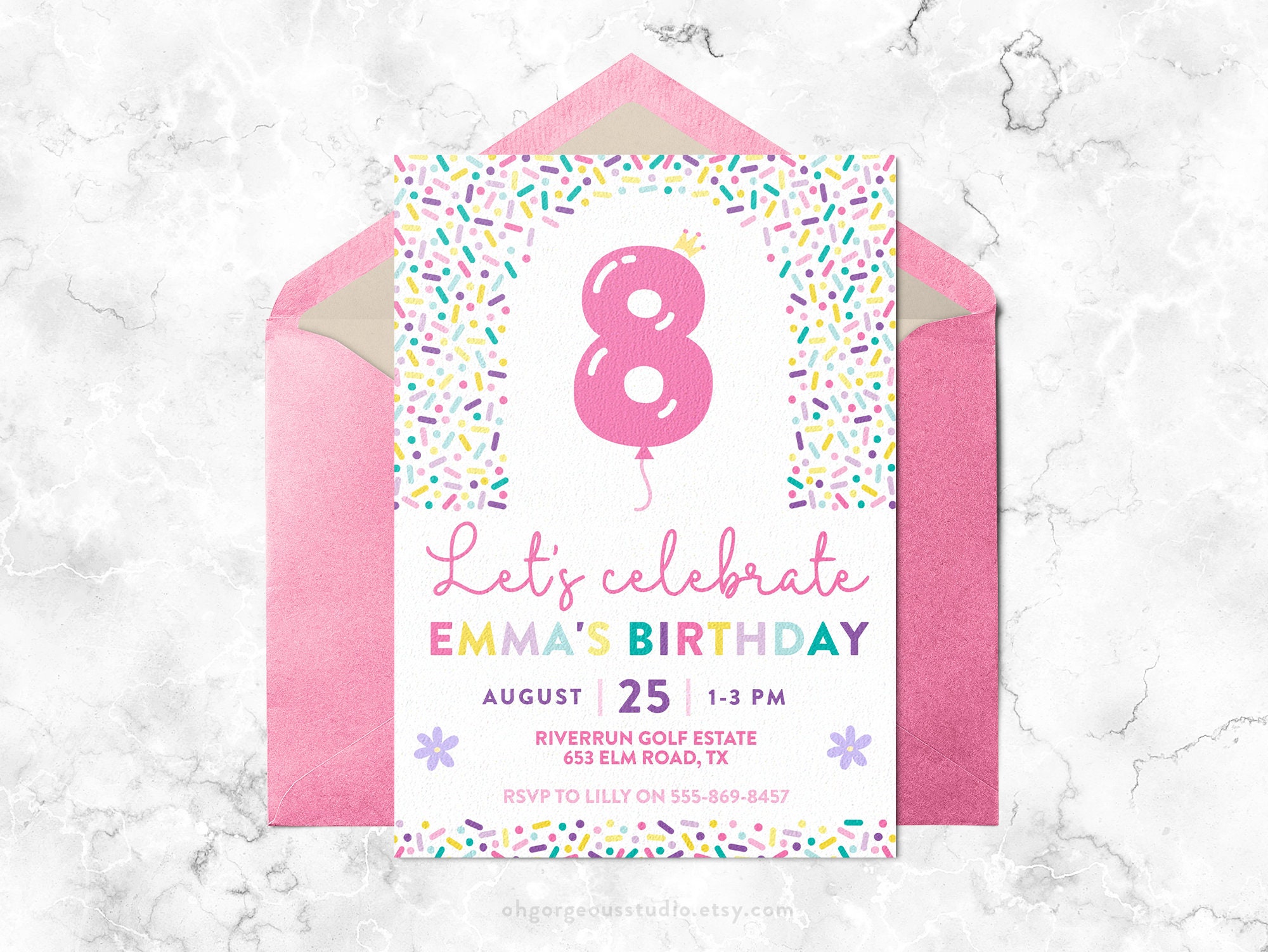 8th Birthday Invitation Editable Party Invite Confetti - Etsy
