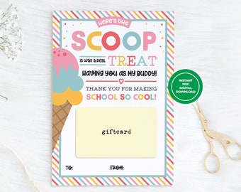 End of the Year Teacher Printable Gift Card Holder, Ice Cream Gift Card ...