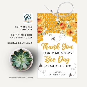 Honey Bee Party Favor Gift Tag | Sweet Honey Bee Hang Tag, Editable ...