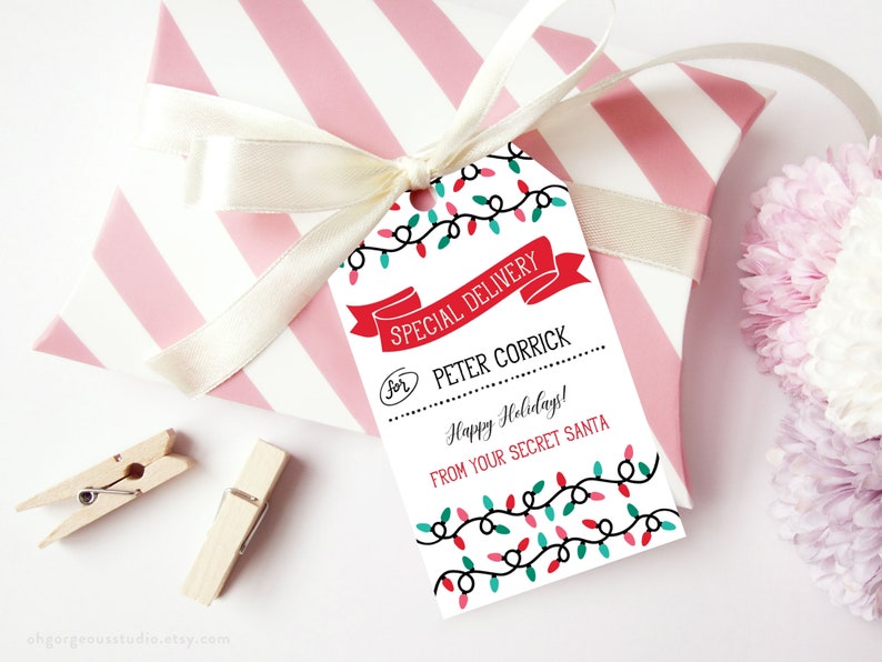 Editable Secret Santa Gift Tags: Christmas Holiday Favor (digital ...