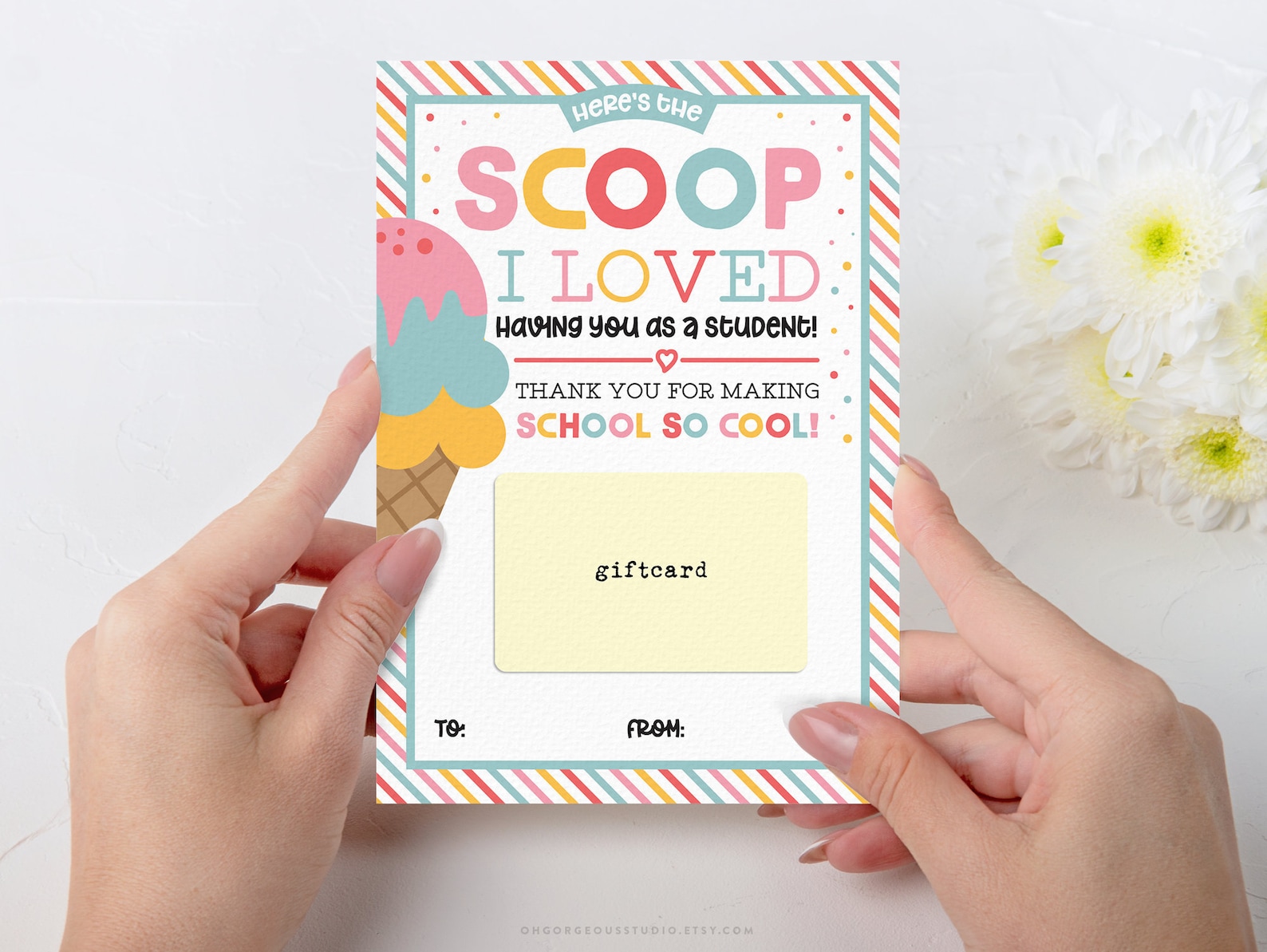 Ice Cream Gift Card Holder: End of Year Student Gift (digital Download ...