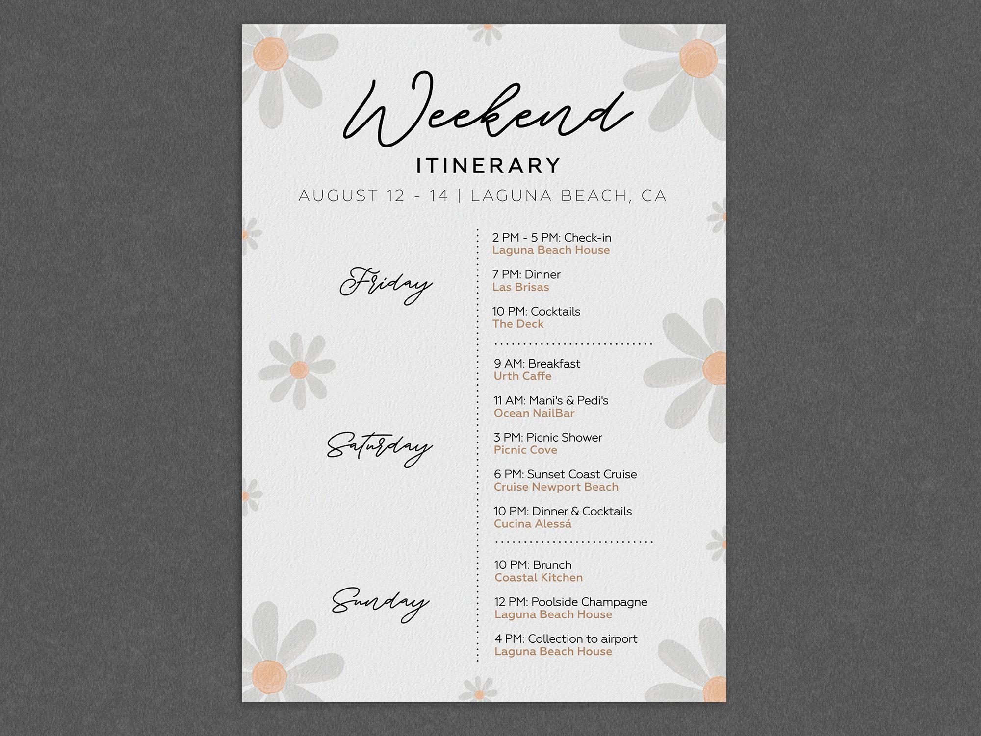 Printable Simple Itinerary Template Editable Hens Party Weekend ...