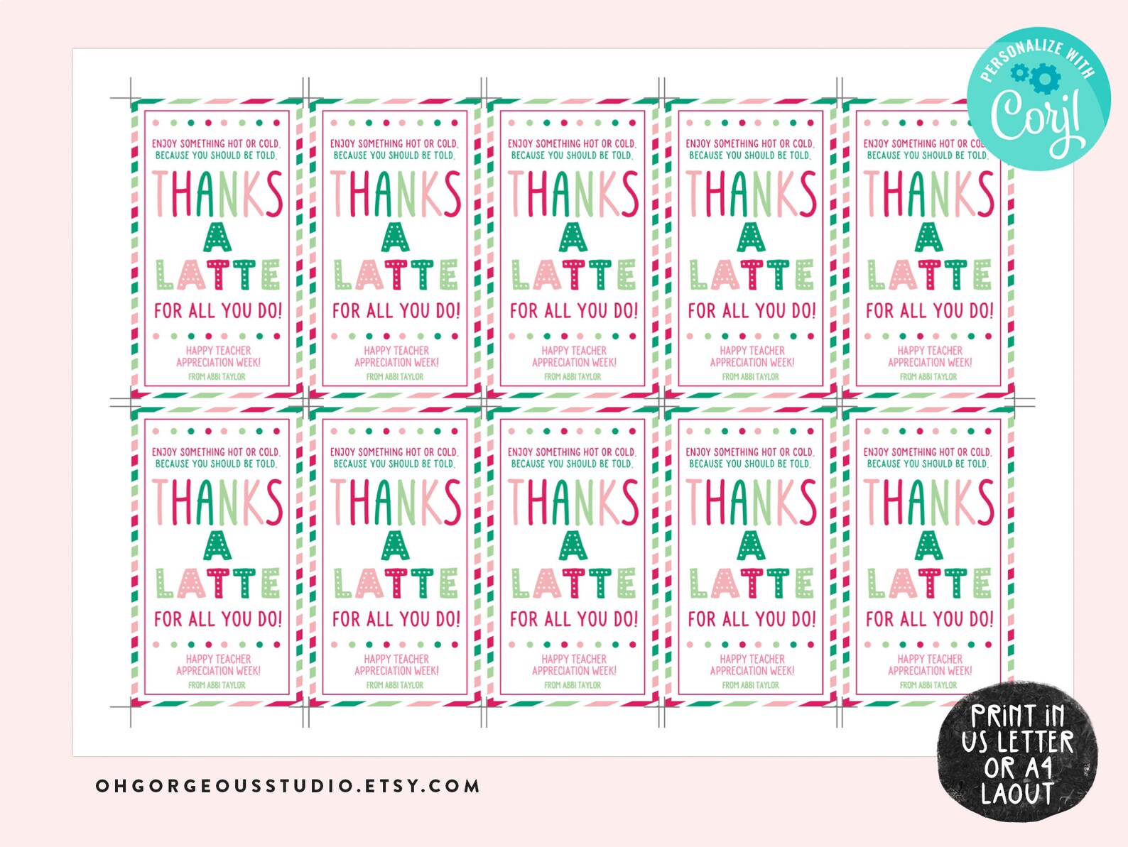 Printable Teacher Appreciation Gift Tag Instant Download, Thanks A ...