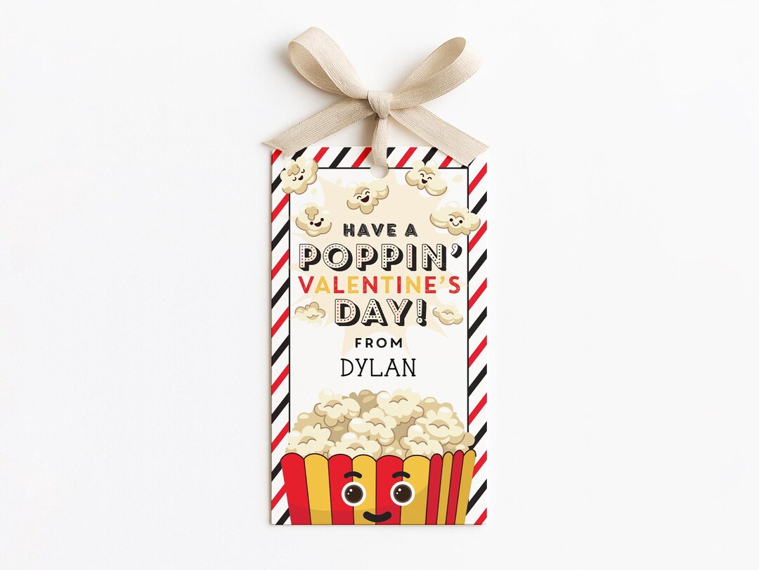 Editable Popcorn Valentine's Day Gift Tag: Printable Kids School Labels ...