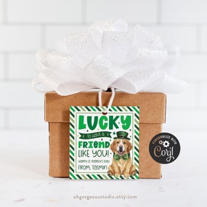 Editable St. Patrick's Day Gift Tag, Cute Puppy With Green St Patricks ...