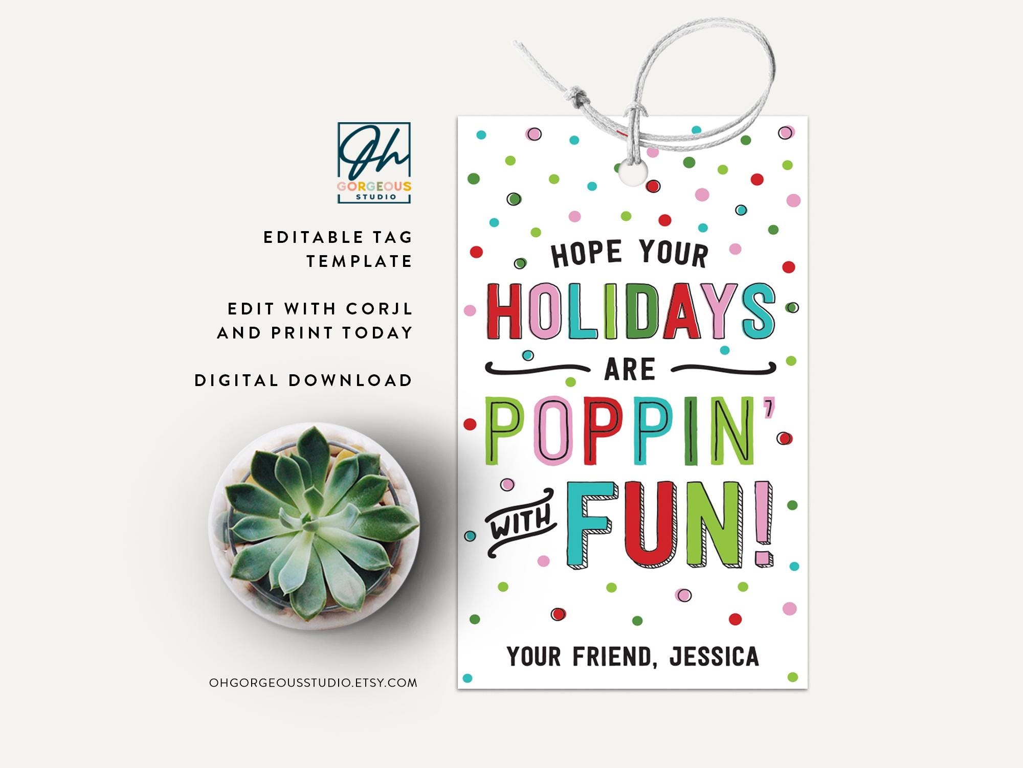 Poppin' Holidays Gift Tag: Printable Christmas Tag (editable, PDF) - Etsy