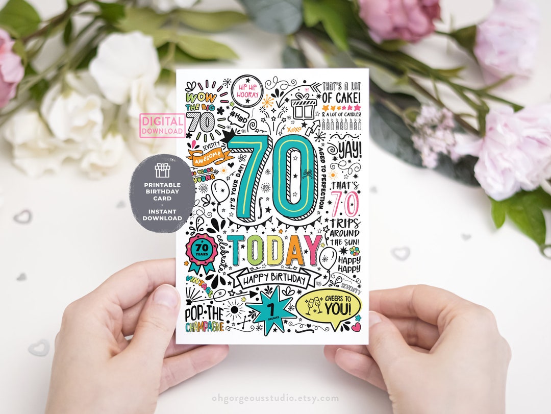 70th Printable Birthday Card 70 Today Birthday Downloadable - Etsy