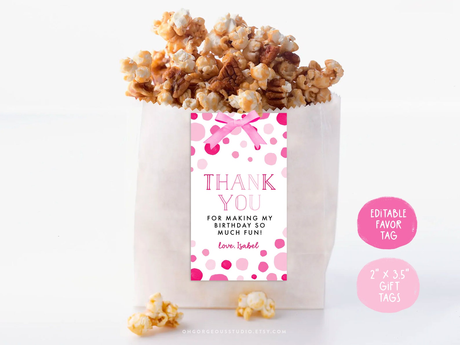 Pink Thank You Tags Birthday Party Printable Pink Ombre - Etsy