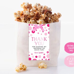 Pink Thank You Tags | Birthday Party Printable, Pink Ombre Editable ...