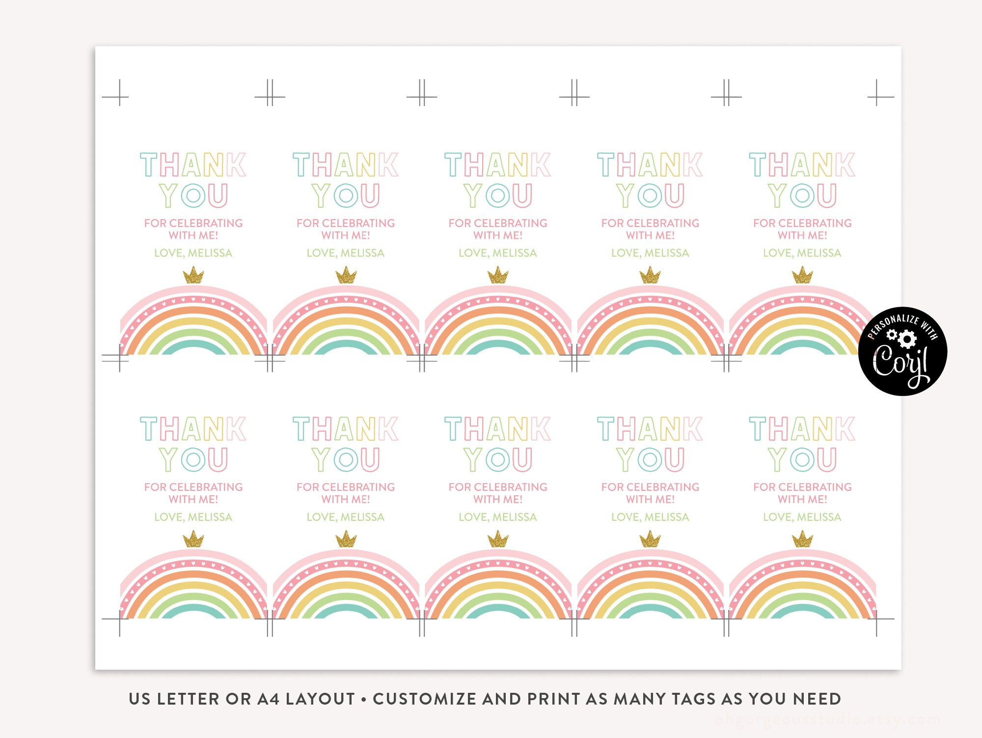 Editable Rainbow Favor Tag Printable Rectangle Thank You - Etsy