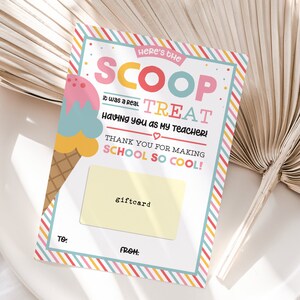 End of the Year Teacher Printable Gift Card Holder, Ice Cream Gift Card ...