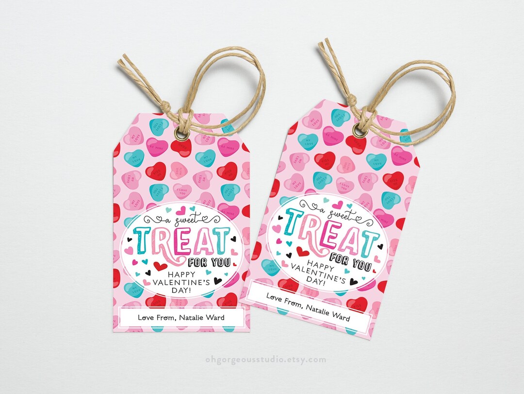Printable Valentine's Sweet Treat Gift Tag | Pink Heart Valentine ...