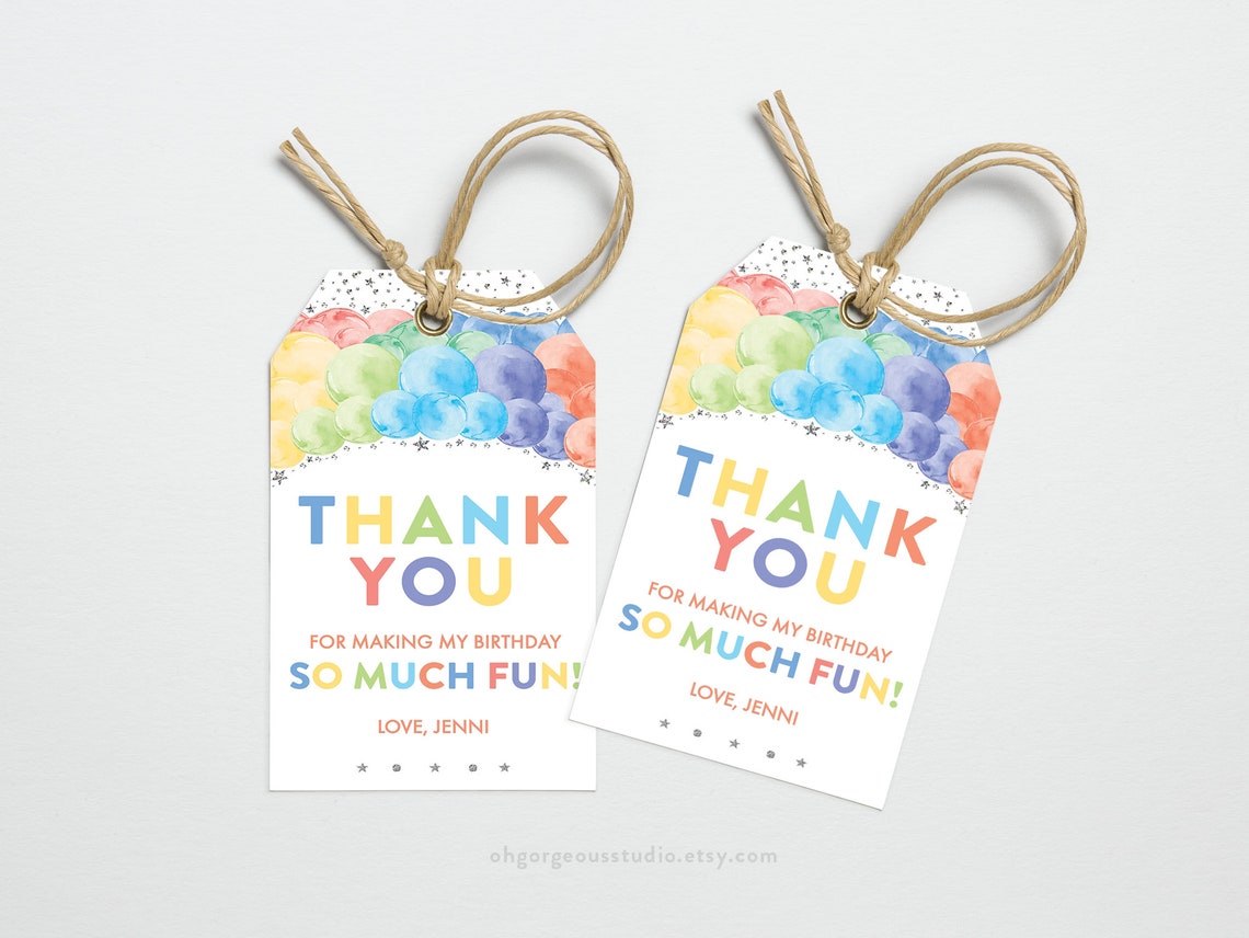 Birthday Party Tag Editable Rainbow Balloon Arch Gift Tag - Etsy