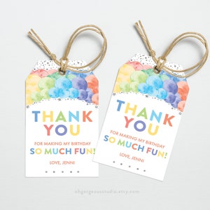 Birthday Party Tag | Editable Rainbow Balloon Arch Gift Tag, Fun ...
