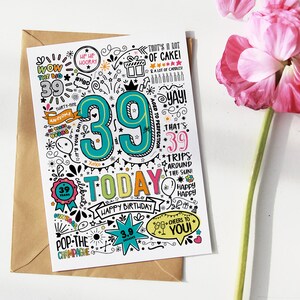 Printable 39th Birthday Card: Fun Doodle Style (digital Download) - Etsy