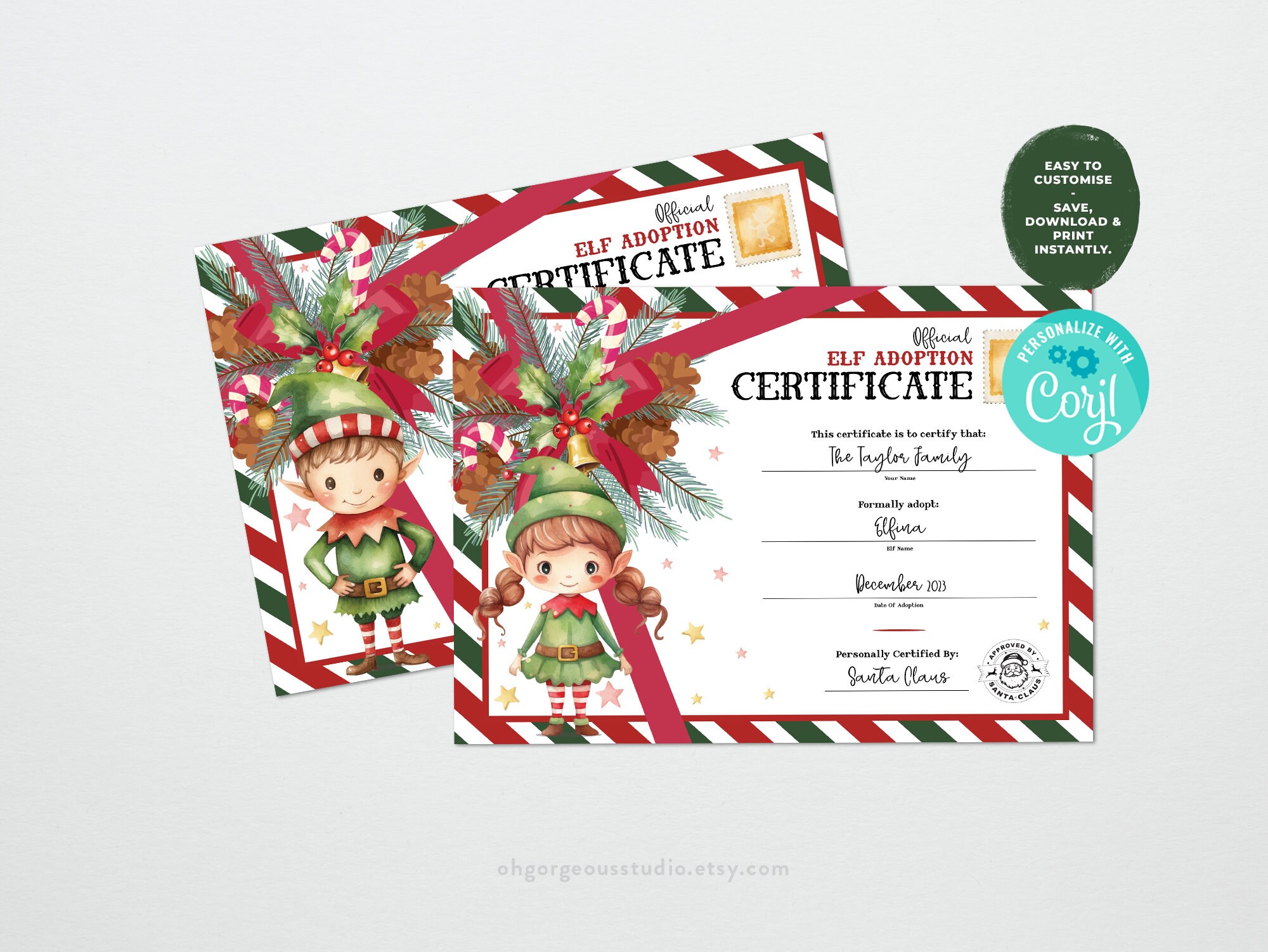 Cute Elf Adoption Certificate Editable Christmas Elf - Etsy