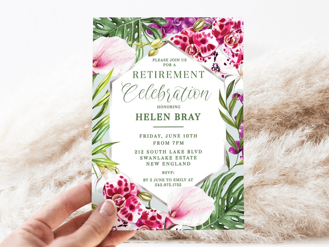 Tropical Floral Retirement Invitation: Editable Template - Etsy