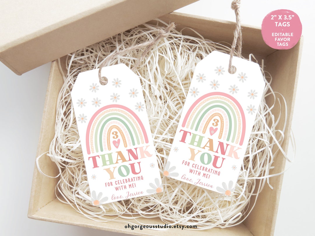 Boho Daisy Birthday Tag | Editable Hang Tag, Printable Gift Tag, Party ...