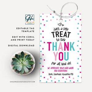 Printable Thank You Gift Tag: Editable Employee Appreciation (PDF) - Etsy