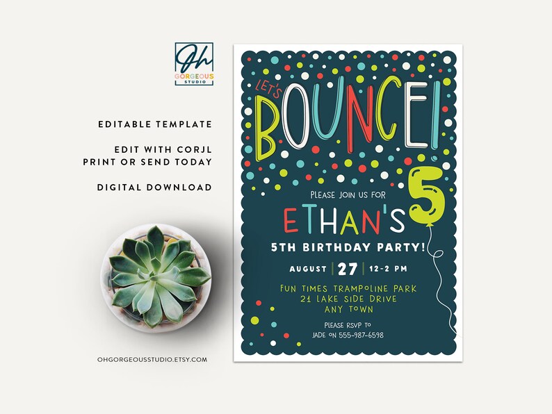 5th Birthday Bounce Invitation Bounce Birthday Invitation - Etsy