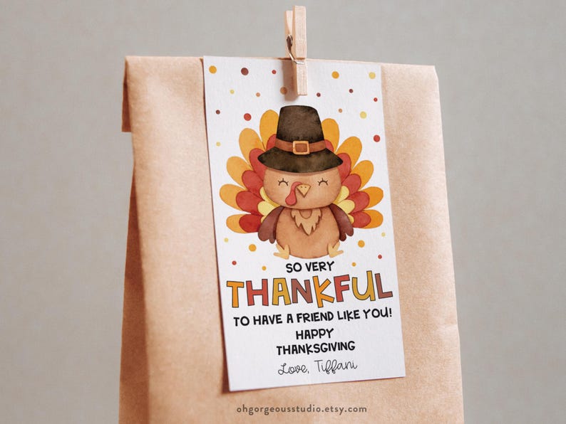 Editable Thanksgiving Turkey Gift Tag: Thankful Favor Label (digital ...