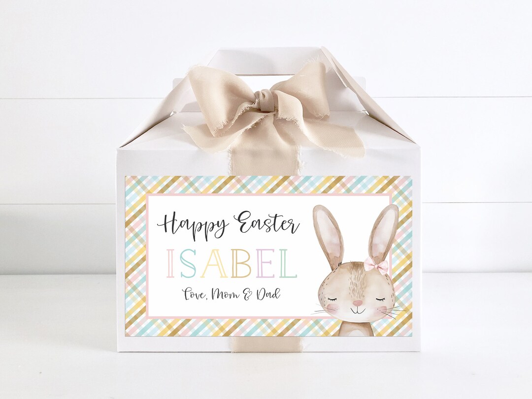 Easter Bunny Box Printable Tag Editable Gable Box Print for Easter, Custom Name Happy Easter Tag ...