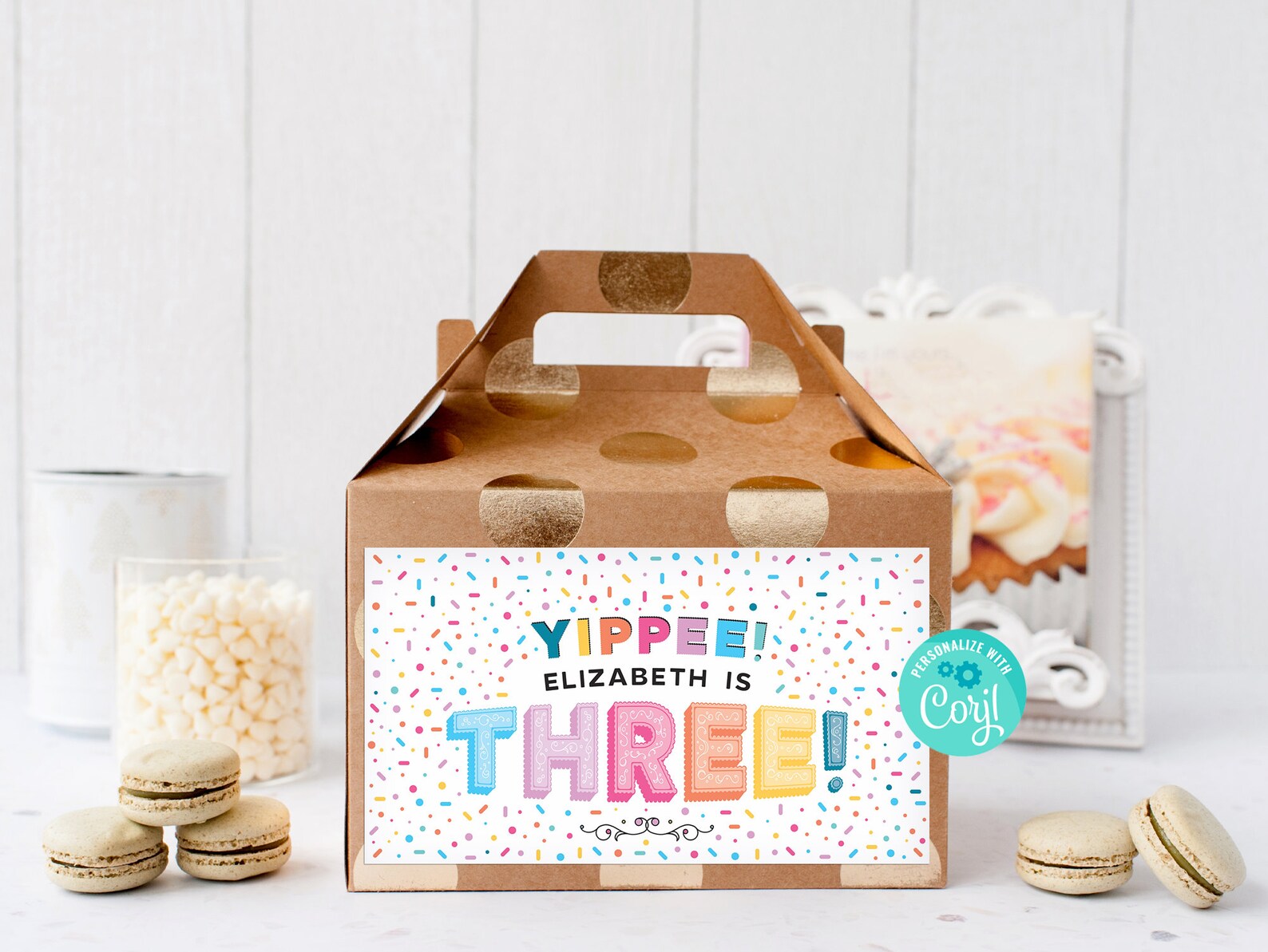 Party Gable Box for Yippee I'm Three Birthday Party, Edit in Corjl ...
