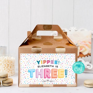 Party Gable Box for Yippee I'm Three Birthday Party, Edit in Corjl ...