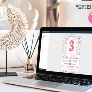 3rd Birthday Confetti Party Invitation | Editable Printable Birthday ...