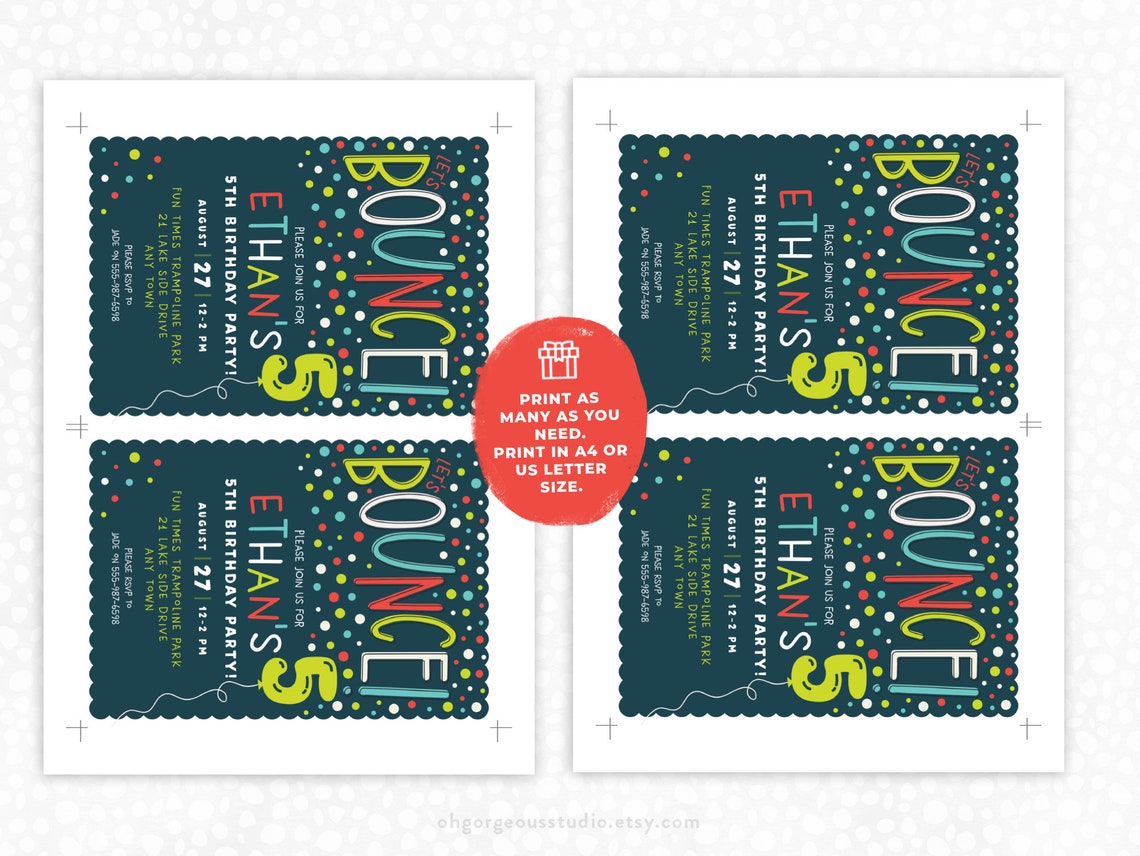 5th Birthday Bounce Invitation Bounce Birthday Invitation - Etsy