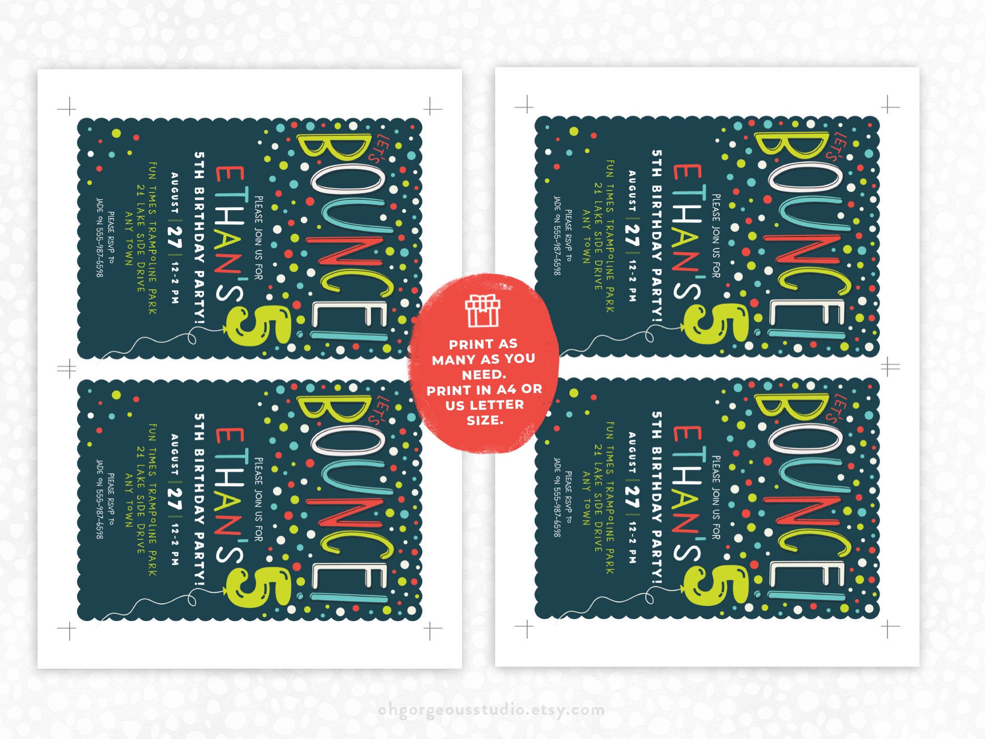 5th Birthday Bounce Invitation Bounce Birthday Invitation - Etsy