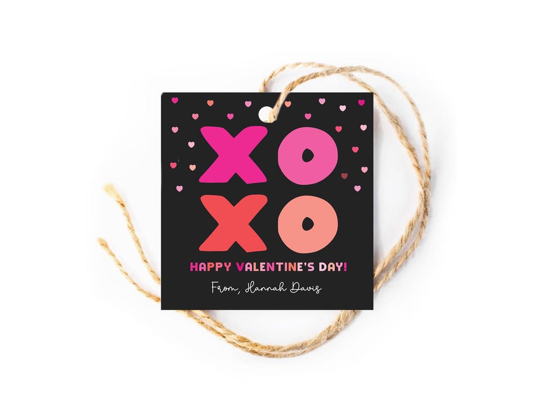XOXO Valentine's Day Gift Tag | Bright Pink & Black (editable in Corjl ...