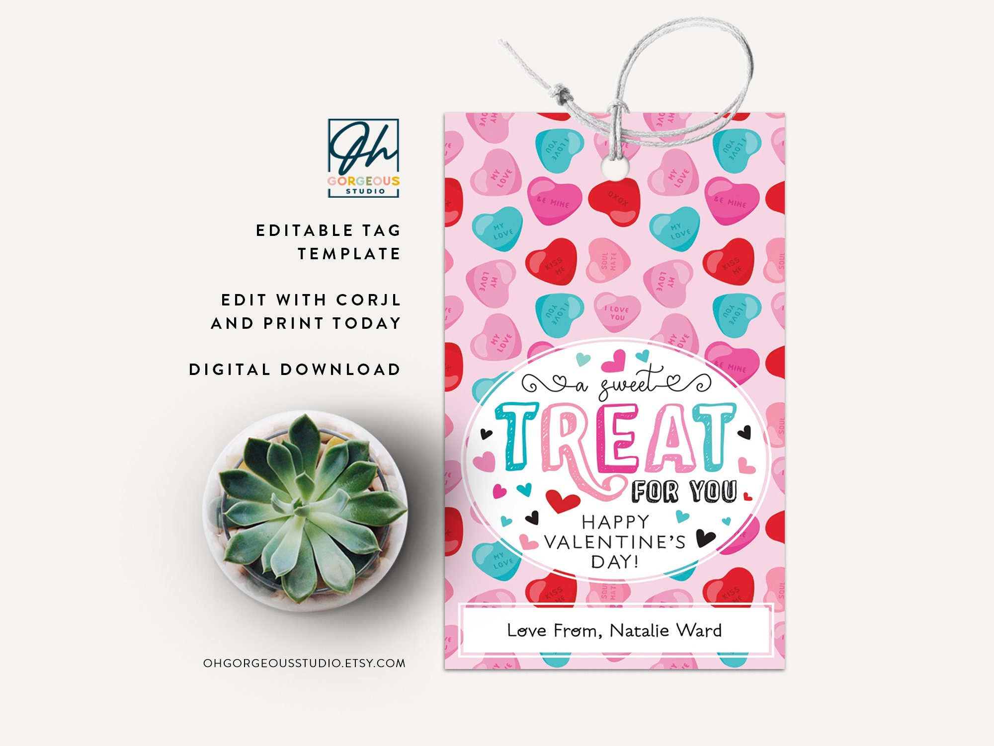 Printable Valentine's Sweet Treat Tag: Pink Heart Design (editable PDF ...