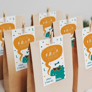 Halloween Dinosaur Gift Tag: Trick or Treat Label (printable) - Etsy