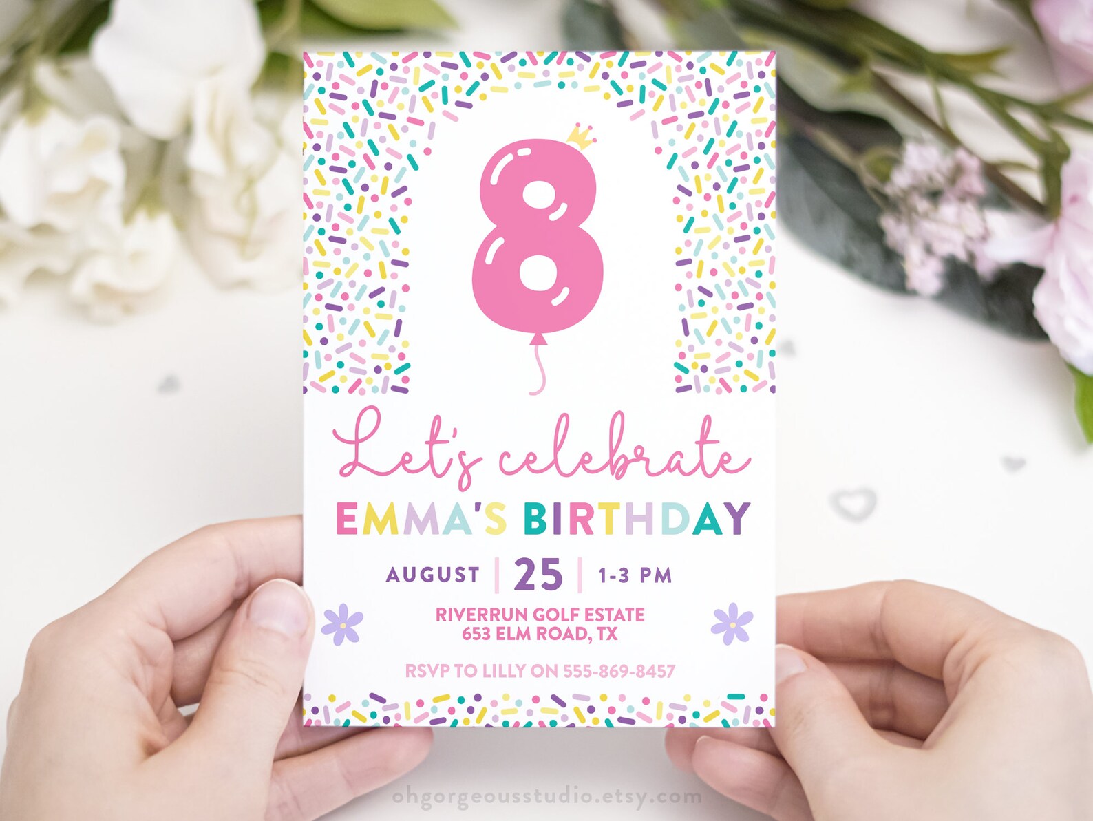 8th Birthday Invitation Editable Party Invite Confetti - Etsy