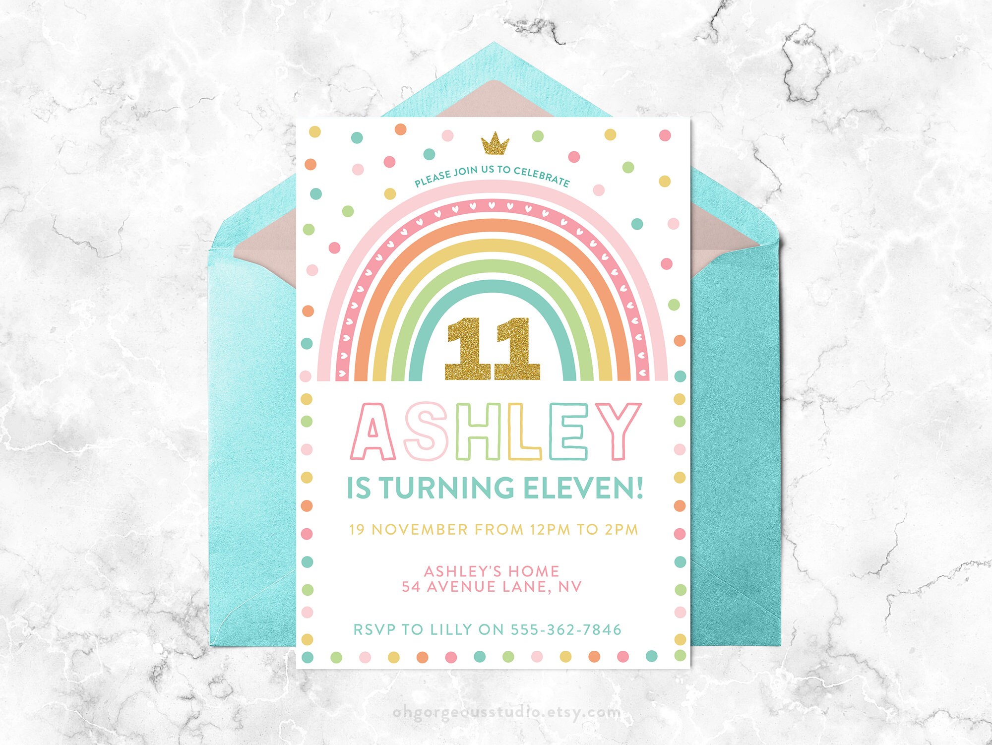 11th Birthday Invitation Fun Rainbow Party Invite for Eleven - Etsy