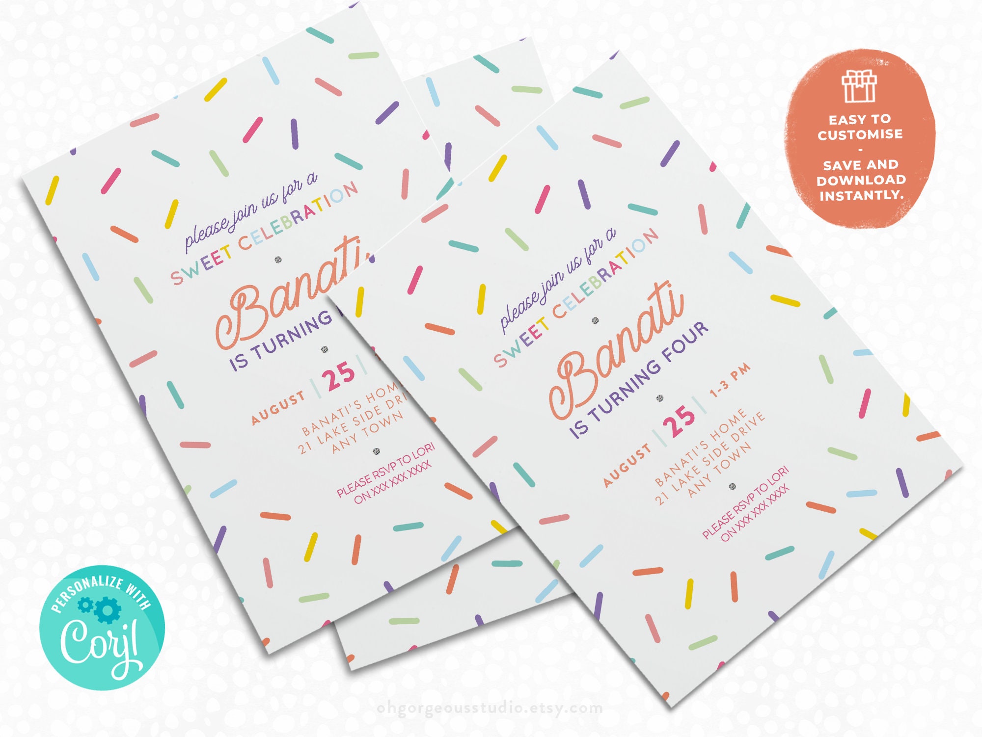Sprinkles 4th Birthday Invitation Template: Editable Party Invite - Etsy