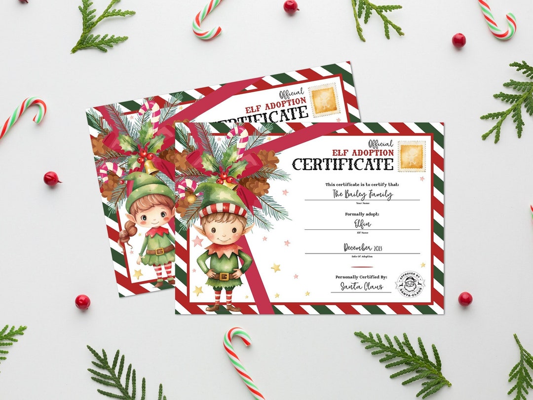 Cute Elf Adoption Certificate | Editable Christmas Elf Adoption Letter ...