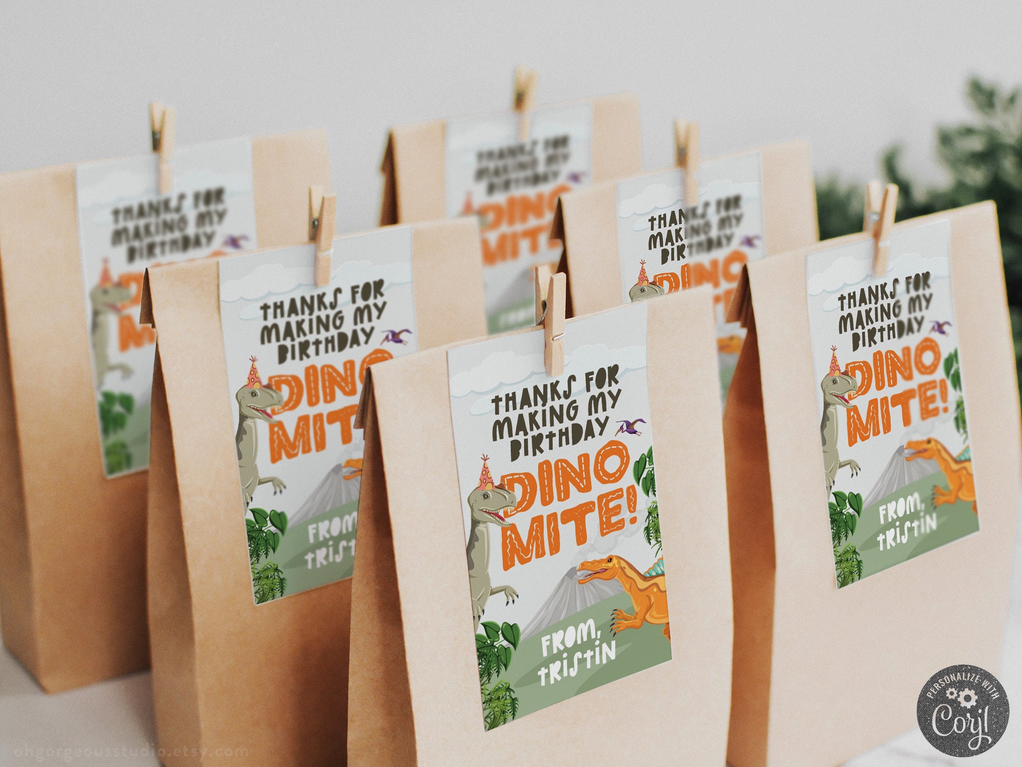 Dino Birthday Thank You Tags: Editable Dinosaur Party Favors (digital ...